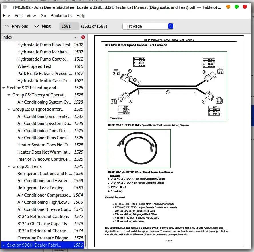Diagrama de conector de 14 pines para John Deere skid steer
