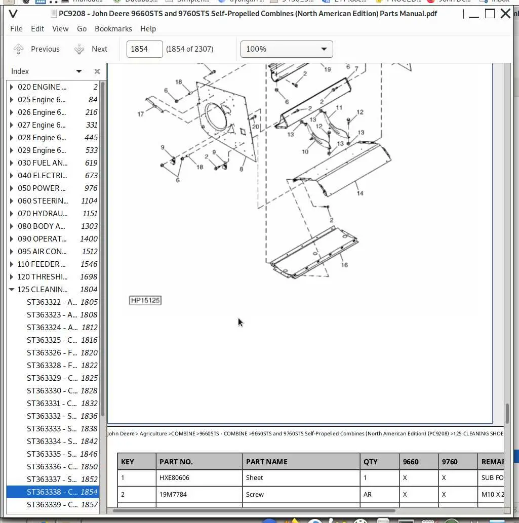 Diagrama detallado del John Deere 9660 STS para referencia técnica