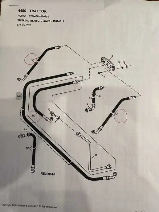 Diagrama de dirección John Deere 445 explicación detallada